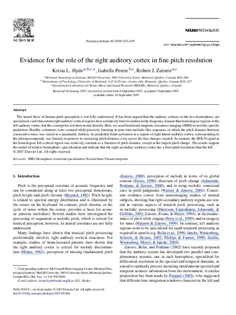 Pdf Evidence For The Role Of The Right Auditory Cortex In Fine Pitch Resolution