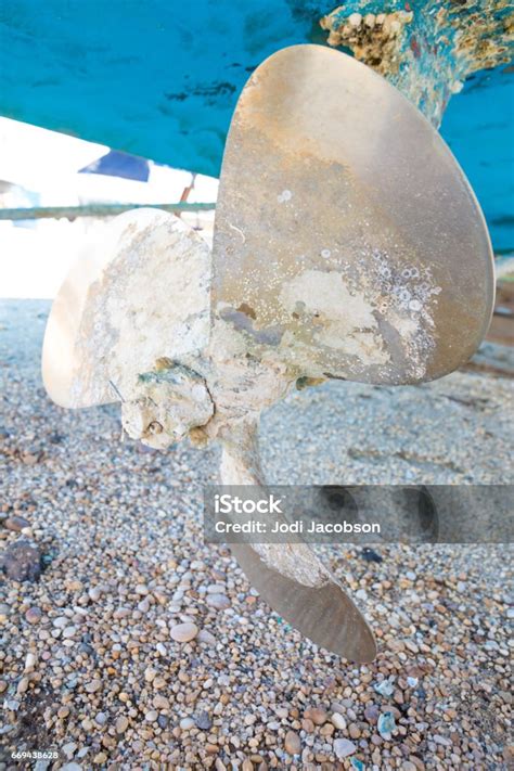 프로 펠 러 방향 타 및 유지 보수에 대 한 드라이 독에서 요트의 샤프트에 Barnacles 0명에 대한 스톡 사진 및 기타