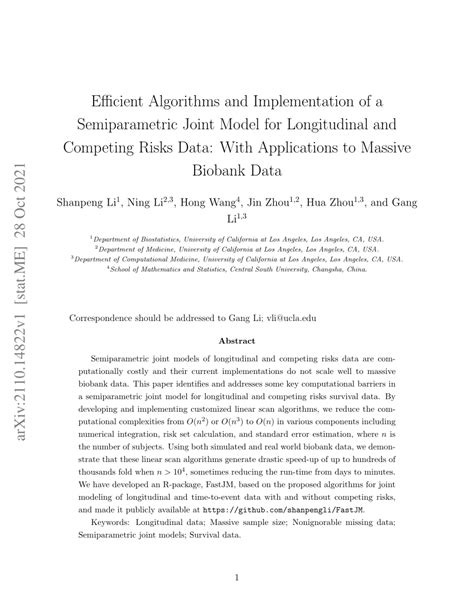 PDF Efficient Algorithms And Implementation Of A Semiparametric Joint