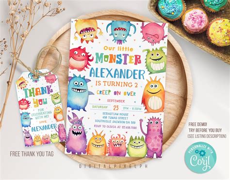 Editable Monster Birthday Invitation Template Monster Etsy