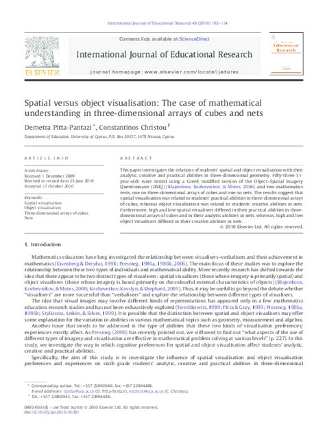 Pdf Spatial Versus Object Visualisation The Case Of Mathematical