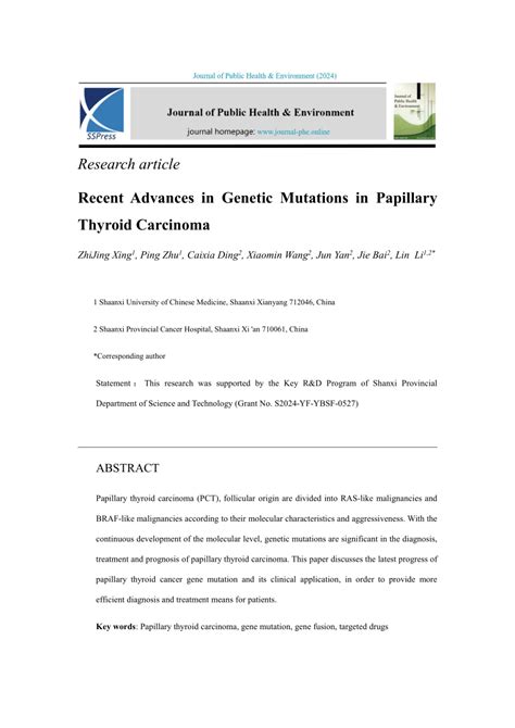 Pdf Recent Advances In Genetic Mutations In Papillary Thyroid Carcinoma