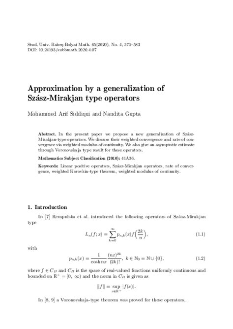 Pdf Approximation By A Generalization Of Szasz Mirakjan Type