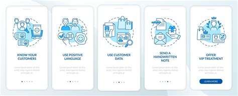 Customer Assistance Tips Blue Onboarding Mobile App Screen Walkthrough