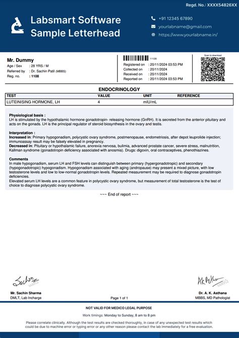 Luteinising Hormone LH Report Format MS Word Pdf