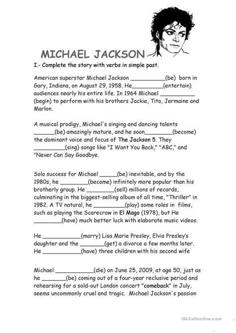 Michael Jackson Biography English Esl Worksheets For Distance