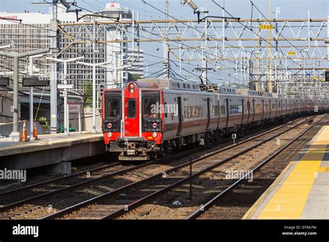 A Southbound Metro North New Haven Line Commuter Train Arrives At The