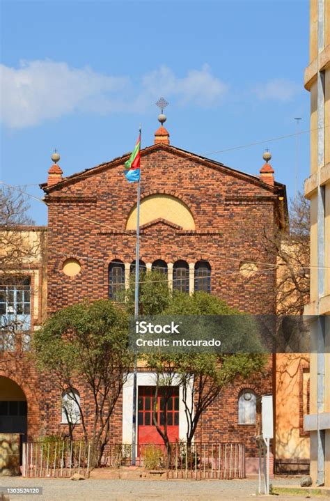 Barka Comboni Secondary School Italian Colonial Architecture And Eritrean Flag Asmara Eritrea