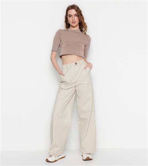 Buy Trendyol Wide Leg Woven Trousers In Beige 6thstreet Uae