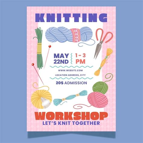 Premium Vector Hand Drawn Knitting Workshop Poster