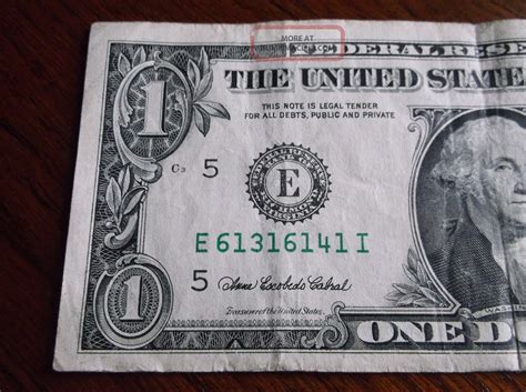 Repeating Repeater Fancy Unique Serial Number One Dollar Bill Note
