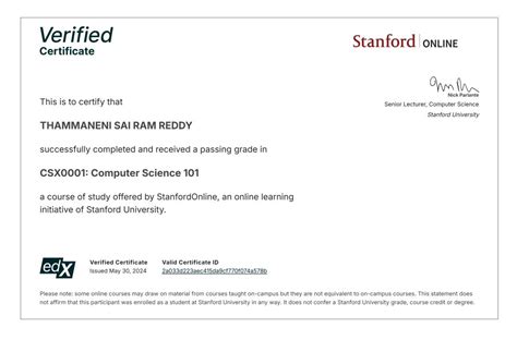 Sai Ram Reddy Thammaneni On Linkedin Computerscience Stanfordonline