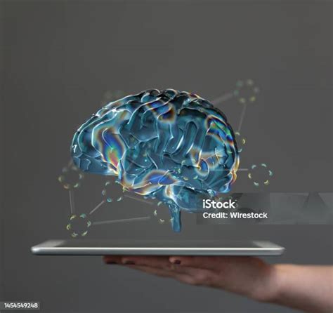 태블릿에서 나오는 3d 두뇌와 알고리즘 개념의 홀로그램 3차원 형태에 대한 스톡 사진 및 기타 이미지 3차원 형태 과학 교육 Istock