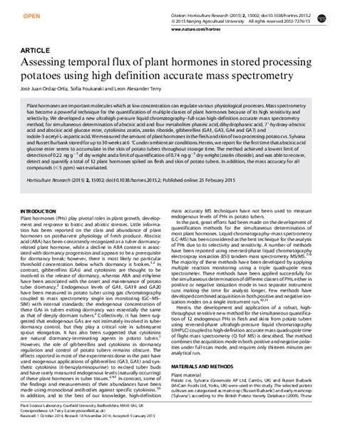 Assessing Temporal Flux Of Plant Hormones In Stored Processing Potatoes