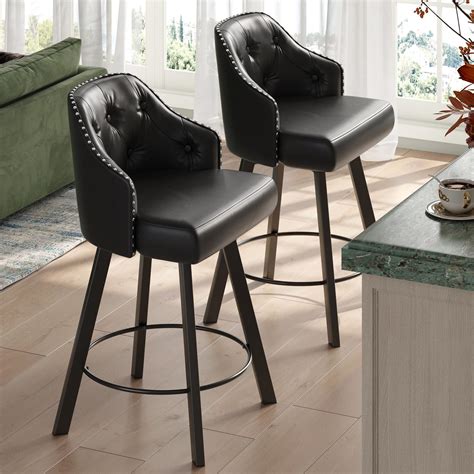 Tatub 26 Black Swivel Bar Stools Set Of 2 Counter Height Bar Stools