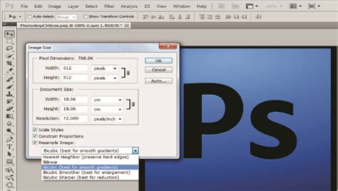 snapshot of photoshop showing different interpolation methods