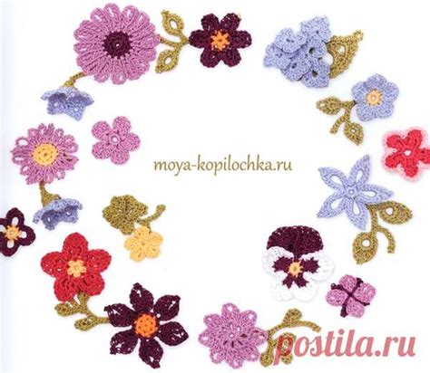 Вязаные цветы 100 цветочных мотивов для вязания крючком со схемами