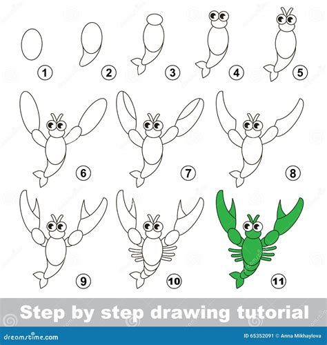 Tutorial Del Dibujo Cómo Dibujar Un Cangrejo Ilustración Del Vector