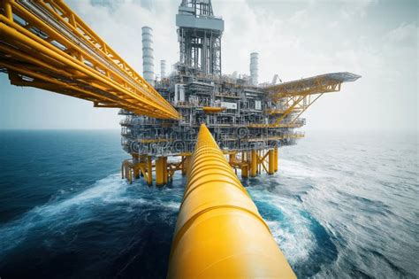 Offshore Oil Rig Platform In Ocean Large Yellow Platform With Metal
