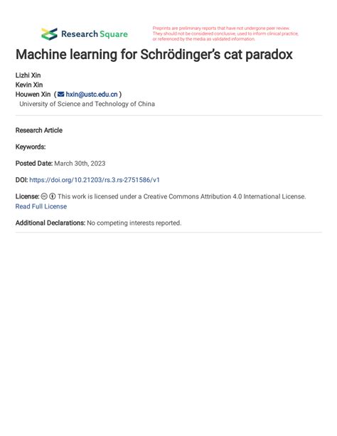 Pdf Machine Learning For Schrödingers Cat Paradox