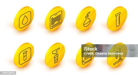 세트 라인 테스트 튜브 플라스크에 불 화학 책 그리고 식물 육종 주기율표 및 물방울 아이콘 벡터 3차원 형태에 대한 스톡 벡터 아트 및 기타 이미지 Istock