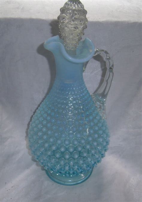 Fenton Art Glass Blue Opalescent Hobnail Decanter Etsy
