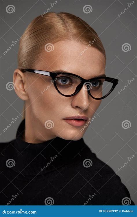 Women Eyewear Beautiful Woman In Glasses Stylish Eyeglasses Stock
