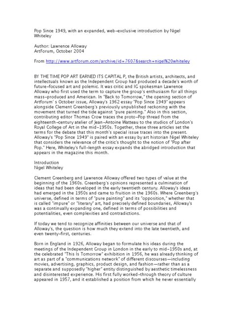 Alloway Lawrence 1962 2004 Pop Since 1949 Pdf Paintings Postmodernism