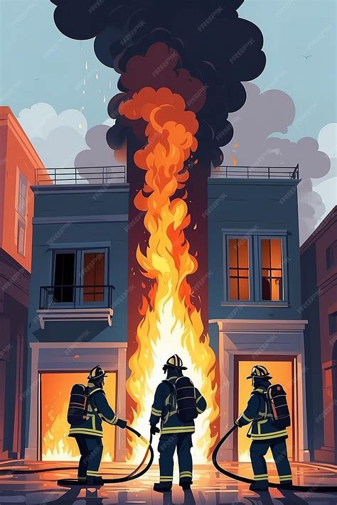 Premium Photo Fire Fighting Team Extinguish Burning Building And
