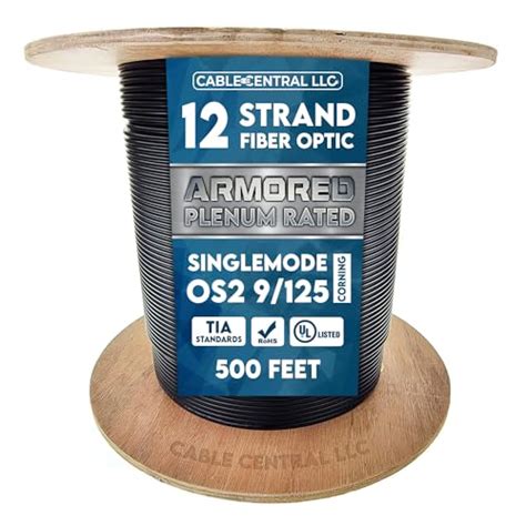 Cable Central Llc Armored Plenum 12 Strand Indoor Outdoor Fiber Optic Distribution Cable Black