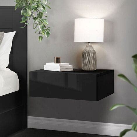 ML Design Table de Nuit Suspendue avec Tiroir Noir Brillant x x cm MDF sans Poignée
