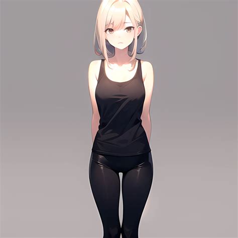 1girl Solo Tank Top Leggings Standing Fully Clothed Pov Simple