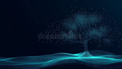Abstract Glowing Tree Made Of Nodes And Connections Big Data