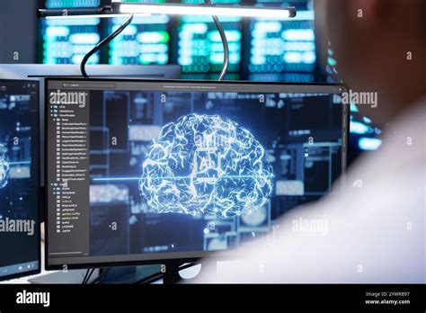 Engineer Using Ai Tech On Computer To Do Checkup In Server Farm