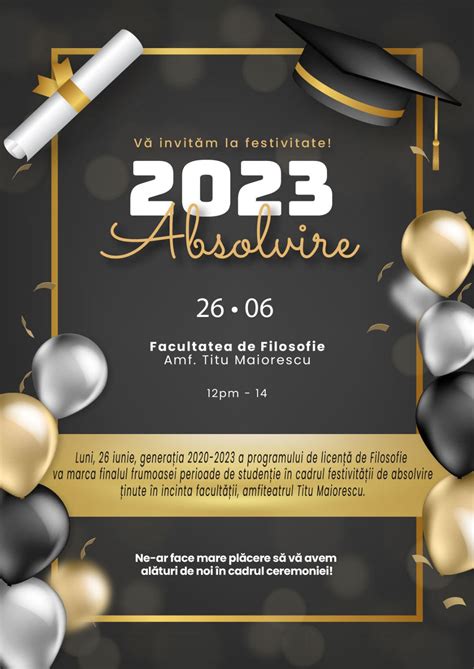 Invitație la FESTIVITATEA DE ABSOLVIRE Promoția Facultatea de Filosofie
