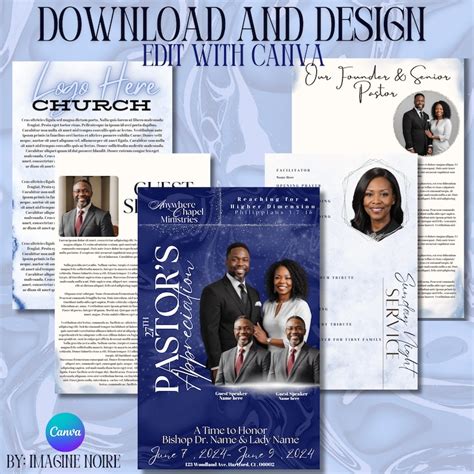 Pastor Appreciation Program Template Set For Canva Blue And Silver
