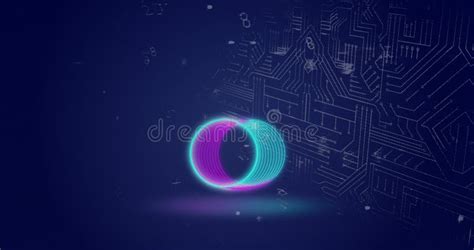 animation of neon circles over integrated circuit and digital padlock