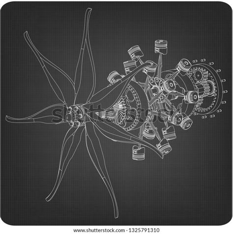 Disassembled Radial Engine On Gray Background Stock Vector Royalty