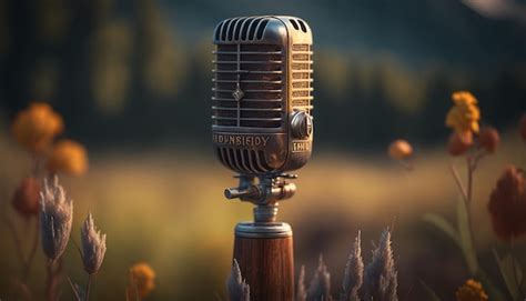 Premium AI Image Vintage Microphone NatureGenerative AI