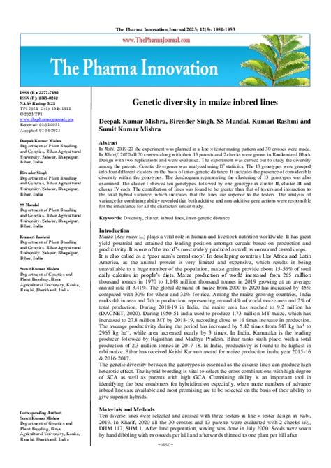 Pdf Genetic Diversity In Maize Inbred Lines
