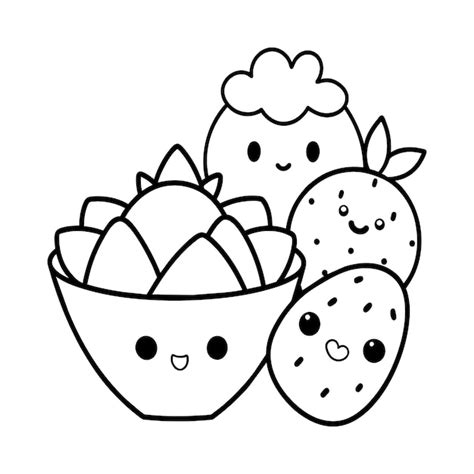 카와이 컬러링 책 일러스트레이션 음식 컬러링 페이지 프리미엄 Ai 생성 벡터