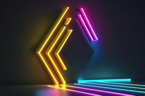Fondo de flechas de neón colorido abstracto iluminado con luz de color brillante luz generativa