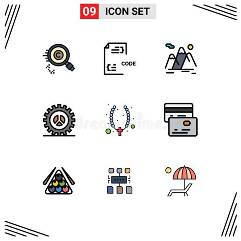Set Of 9 Modern Ui Icons Symbols Signs For Settings Options Development Landscape Travel