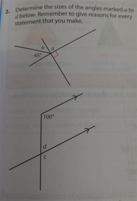 solved 2 determine the sizes of the angles marked a to d below