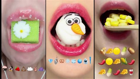 Asmr Emoji Food 🍓🍴🍹🧃🧁🥧🍢🥘🍜🥩🥨compilation New 2023 Eating Sounds Youtube