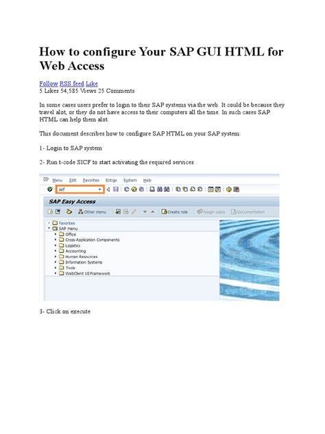 How To Configure Your Sap Gui Html For Web Access Follow Rss Feed Like