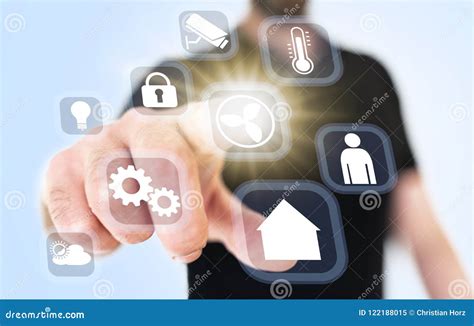 Close Up Of Man Using Translucent Smart Home Interface Stock Image