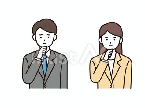 悩んでいるスーツ姿の男女（カラー）イラスト No 23043156／無料イラストフリー素材なら「イラストac」