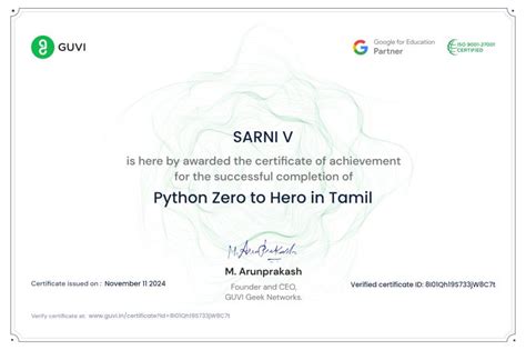 Sarni Venkatachalam On Linkedin Python Coding Guvi Learning