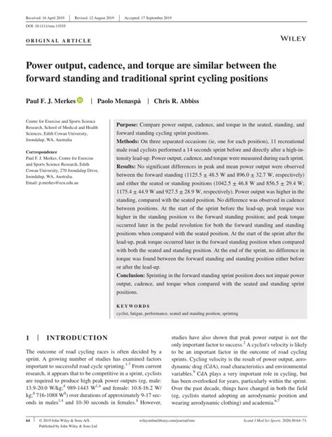 Power Output Cadence And Torque Are Similar Between The Forward